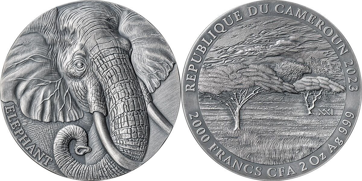 Cameroon 2000 francs 2023 Elephant - Expressions of Wildlife 2 oz ...