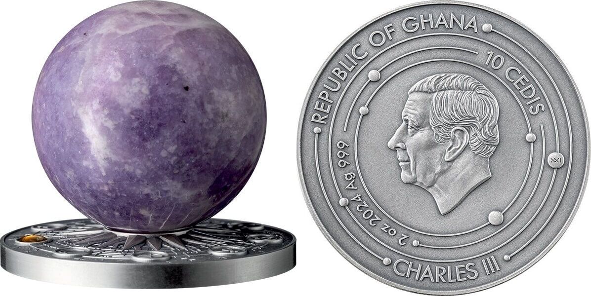 Mercury Solar System 2 oz Antique finish Silver Coin 10 Cedis Republic ...