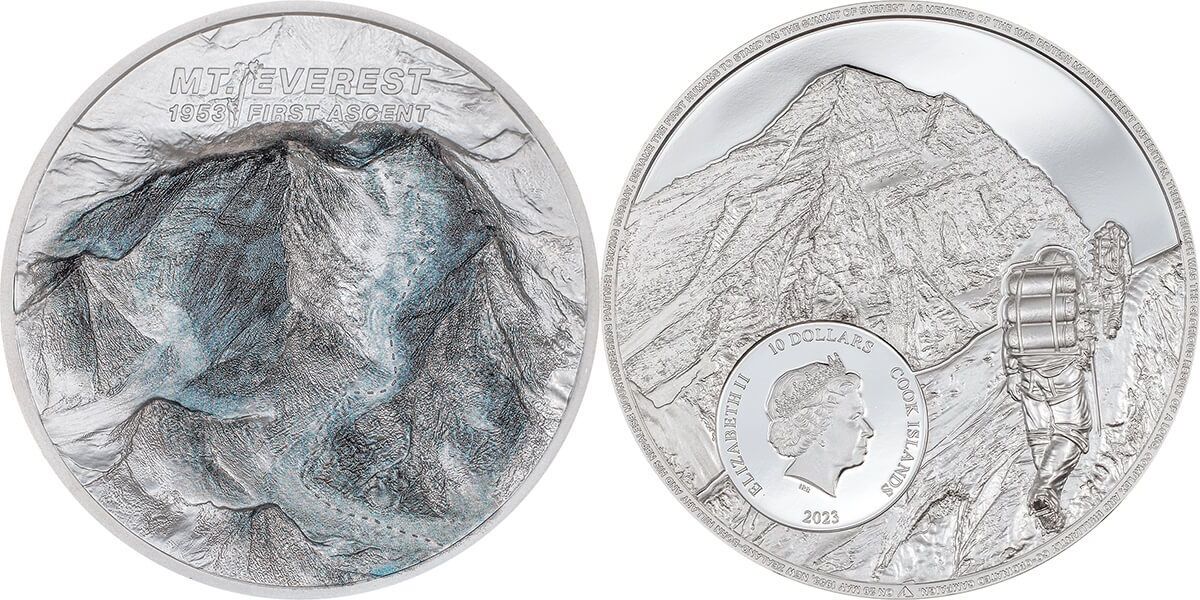 10 dollars Mount Everest First Ascent 2 oz Proof Silver Coin 10$ Cook ...