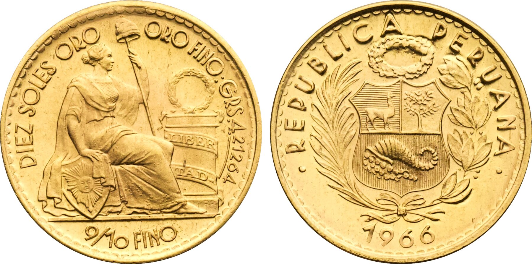 Peru 10 Soles 1966 Republic, Lima mint AU / UNC | MA-Shops