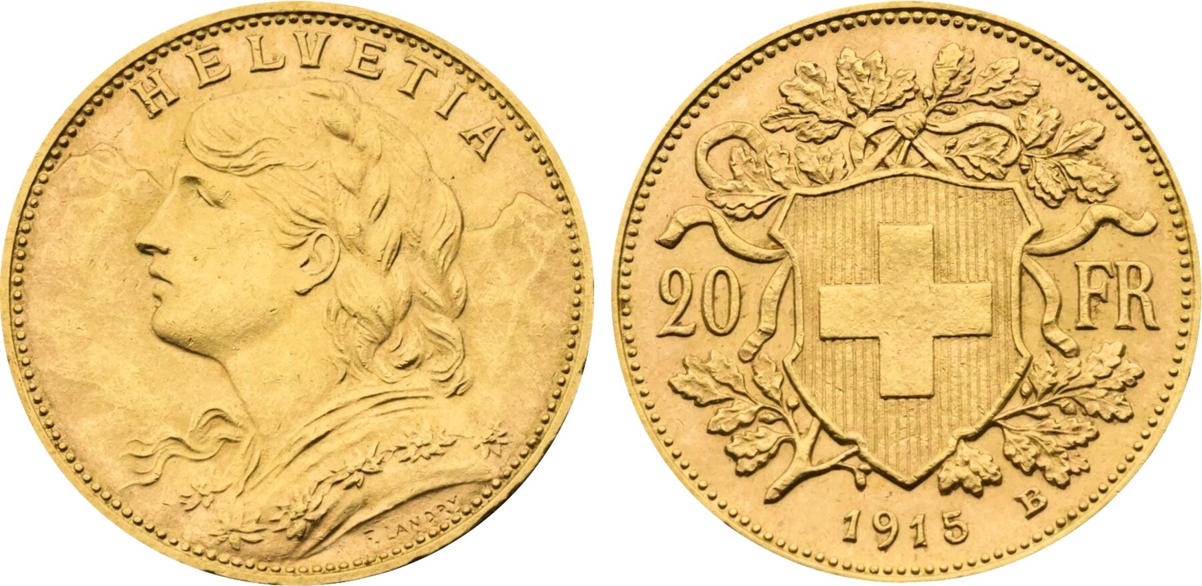 Switzerland 20 Francs 1915-B Confederation, Bern mint UNC | MA-Shops