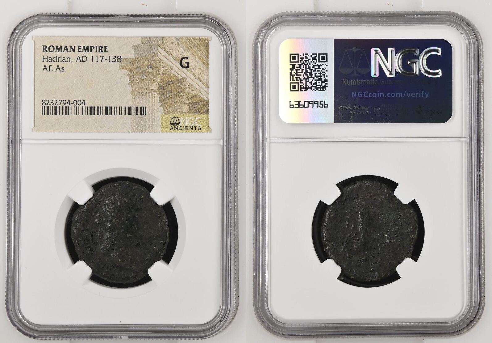 ROMAN EMPIRE AE As Hadrian, AD 117-138 NGC certified Hadrian with ...