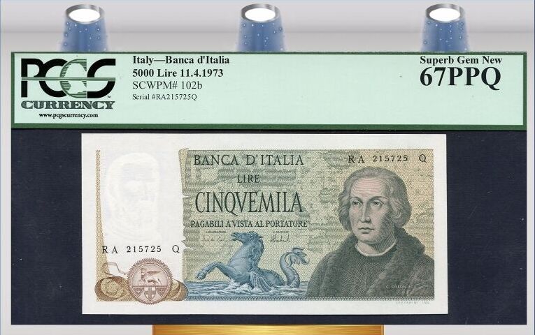 Welt Banknoten 5000 LIRE 1973 TT PK 102b ITALY C. COLUMBUS MYTHICAL ...