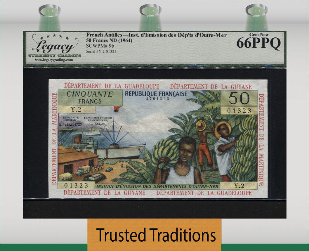 Welt Banknoten 50 FRANCS 1964 TT PK 9b FRENCH ANTILLES STUNNING BOLD ...