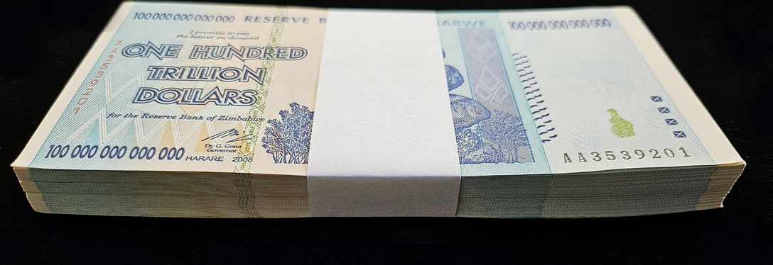 2008 ZIMBABWE 100 TRILLION PACK 100 NOTES SEQUENTIALLY NUMBERED W/ COA ...
