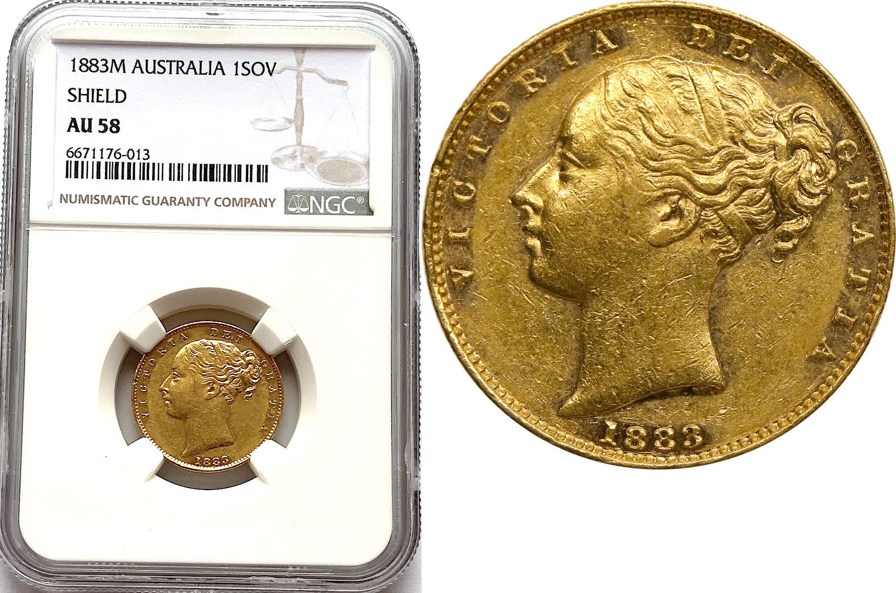 United Kingdom 1883-M Sovereign Melbourne Mint Rare NGC AU58 | MA-Shops
