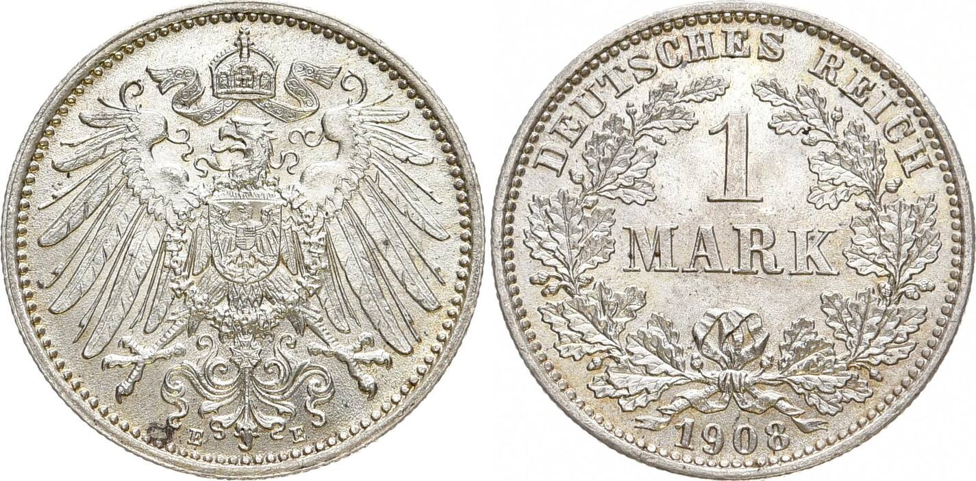 Deutsches Kaiserreich. 1908 E. Deutsches Reich, Kleinmünzen, 1 Mark ...