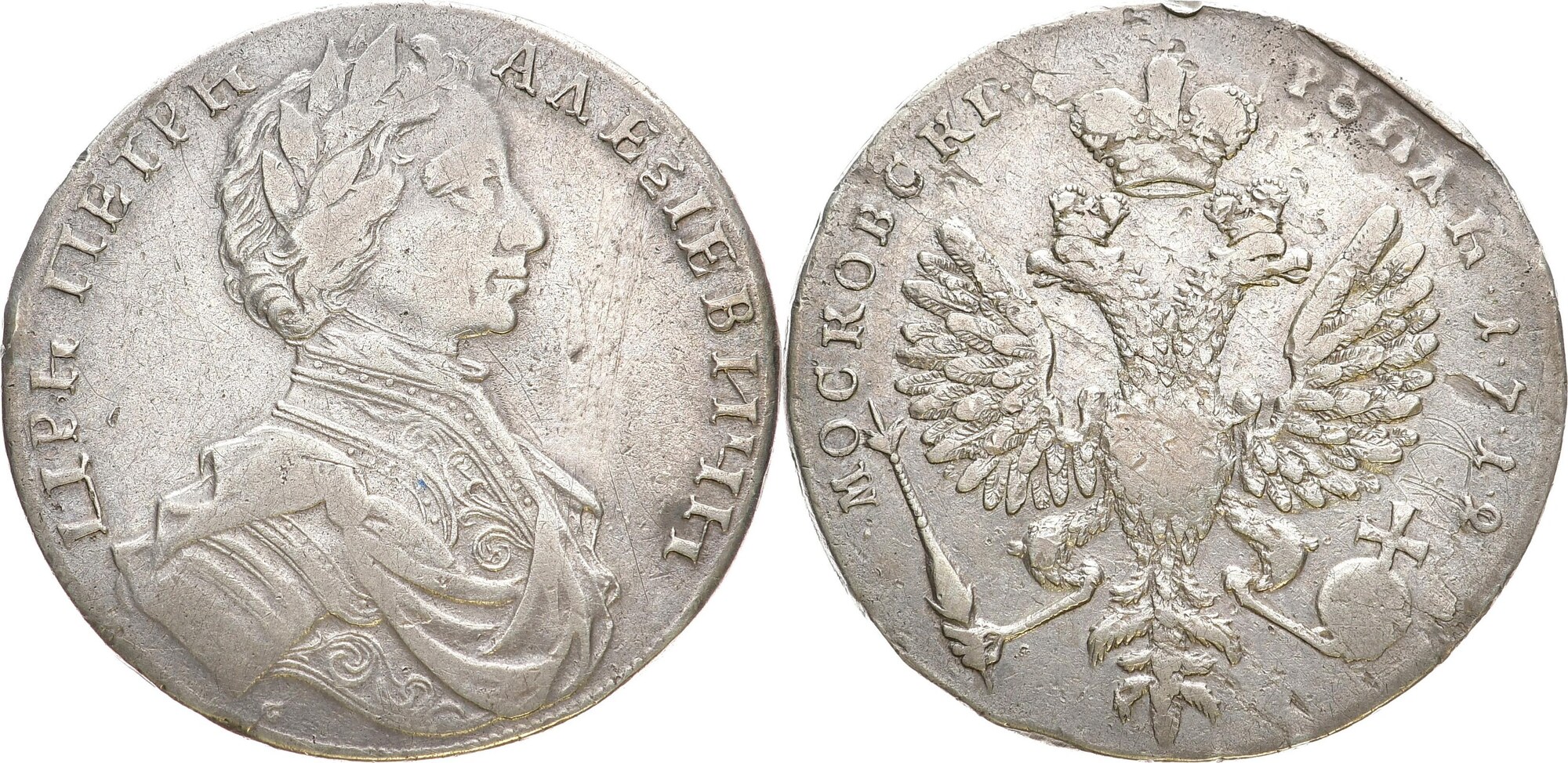 RUSSLAND, Peter I, Rubel 1712, Moskau. R Kl. Bearbeitungsspuren, winz. Graffiti auf dem R | MA-Shops