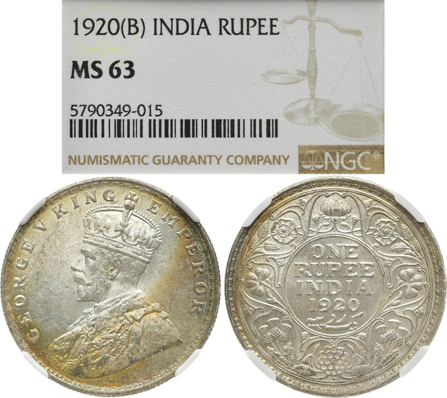 INDIA BRITTISCH 1920(B) Georg V, Rupee 1920 (B), NGC MS63 NGC MS 63 ...
