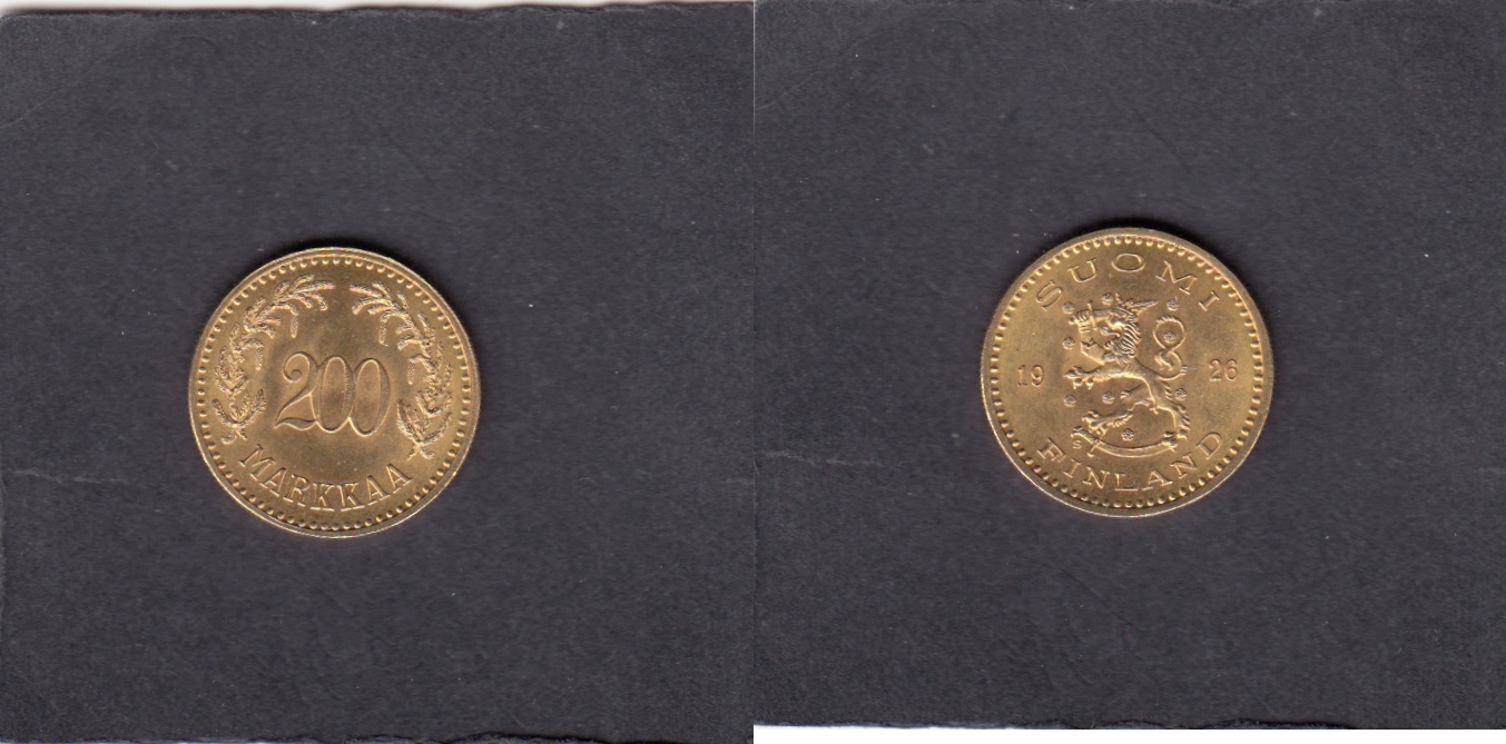 Finland 200 Markkaa 8,42 gram(0,900) rare 1926 KM.29 BU | MA-Shops