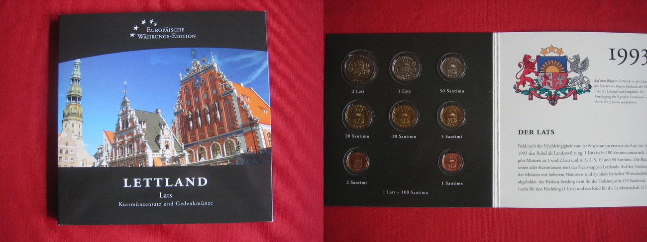 1 Santims - 2 Lati Europäische Währungs - Edition Lettland KMS unc ...