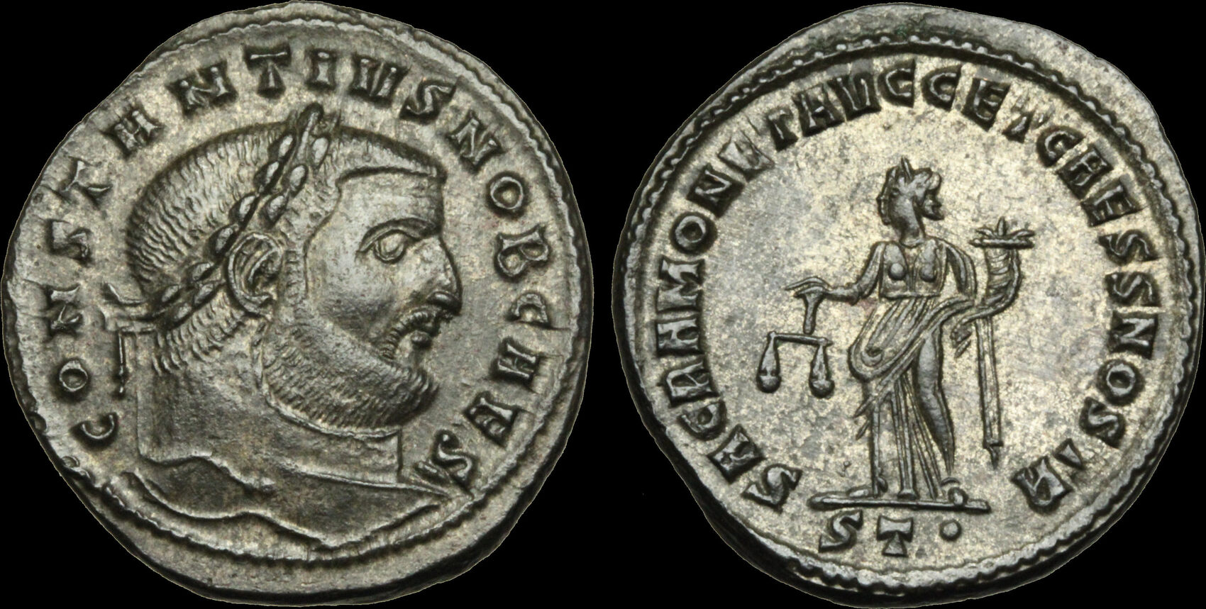 ROMAN IMPERIAL LT-KTFJ - CONSTANTIUS I, Caesar - AE Follis, with a ...