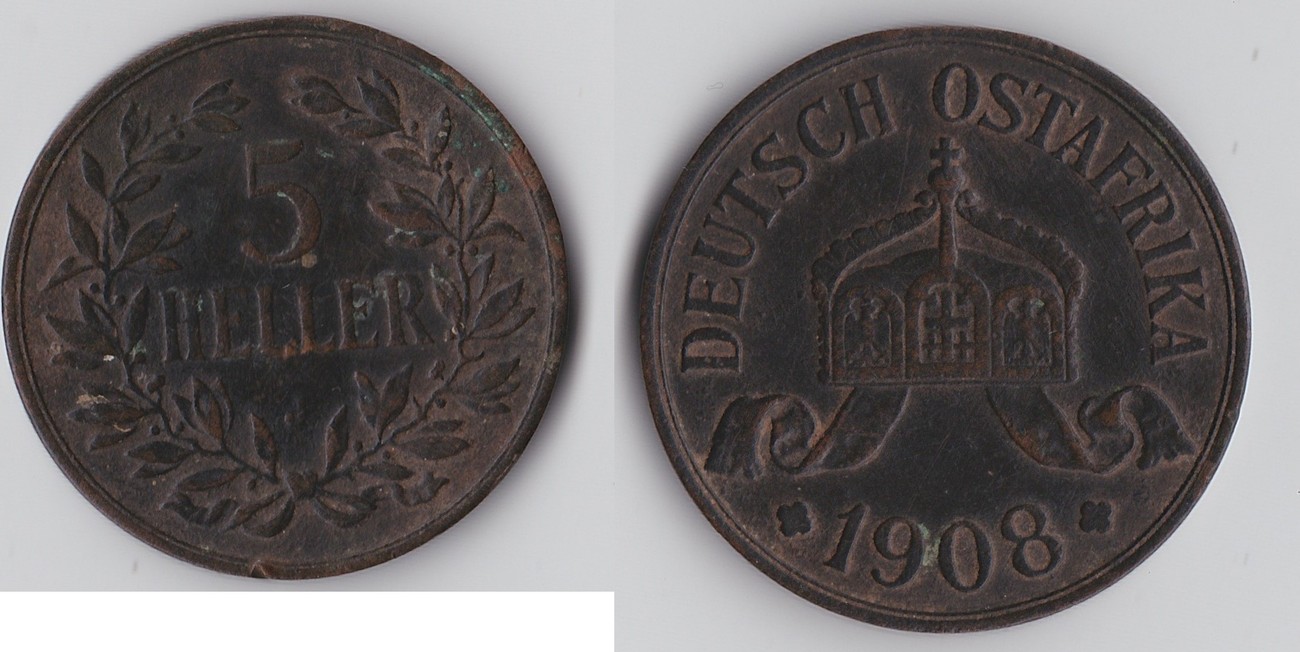 Deutsch-Ostafrika 5 Heller 1908 J VF | MA-Shops