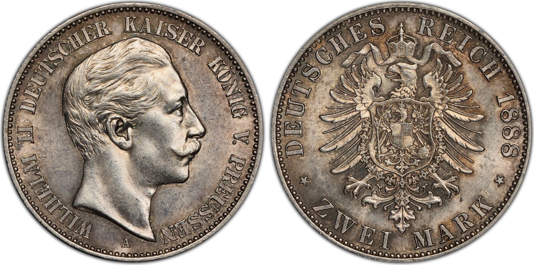 Prussia 2 Mark 1888-A Wilhelm II. PCGS MS63 | MA-Shops