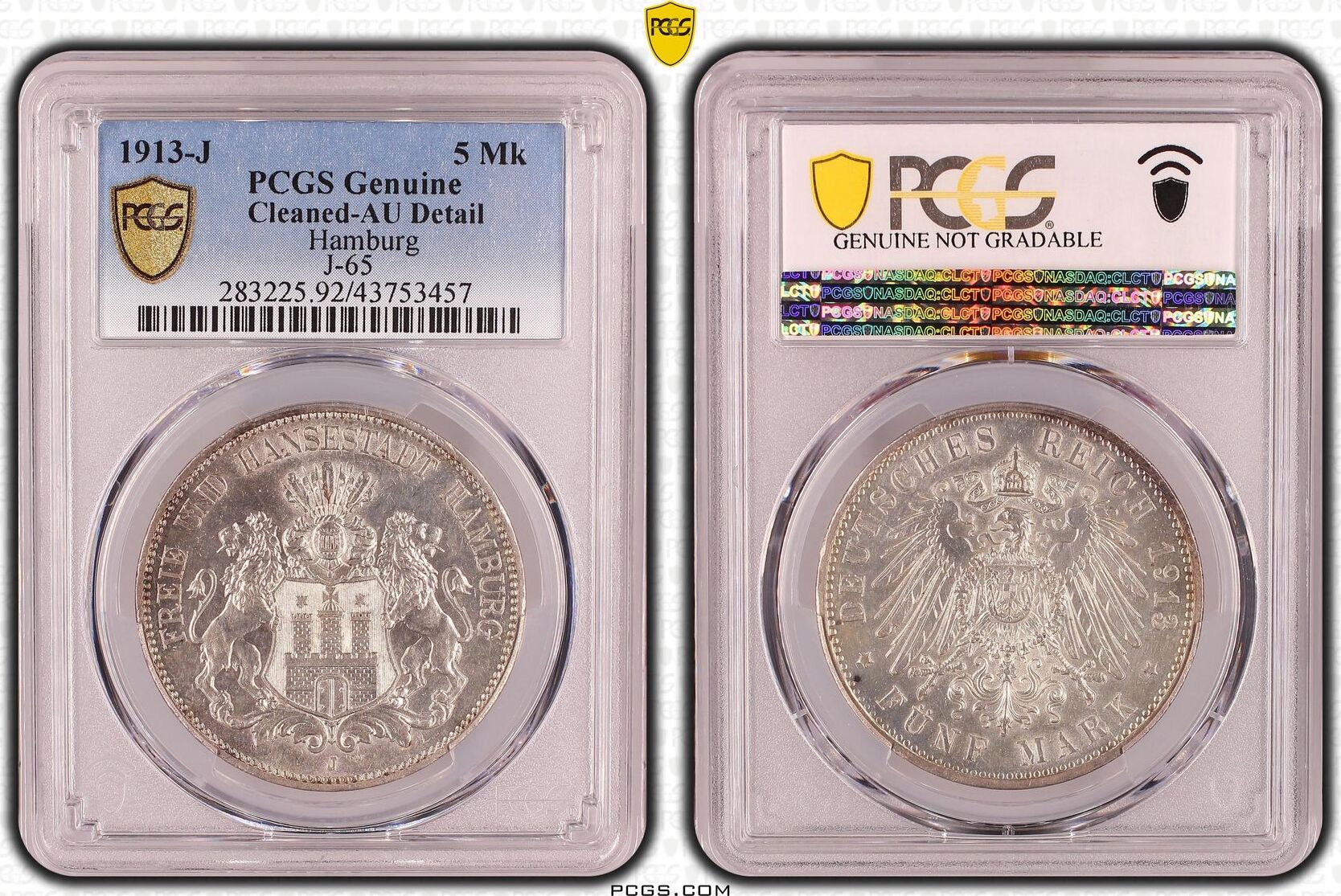 Hamburg 5 Mark 1913-J sehr selten in dieser Erhaltung! PCGS Genuine ...