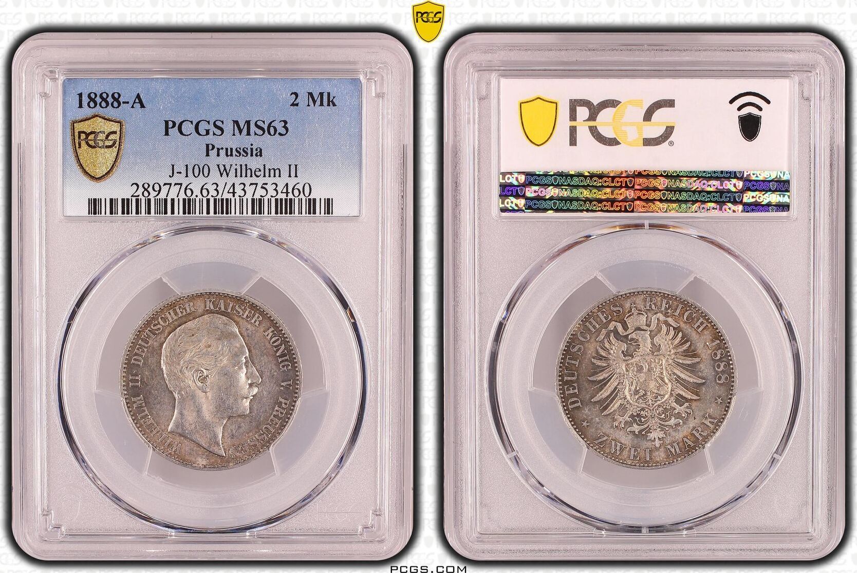 Prussia 2 Mark 1888-A Wilhelm II. PCGS MS63 | MA-Shops