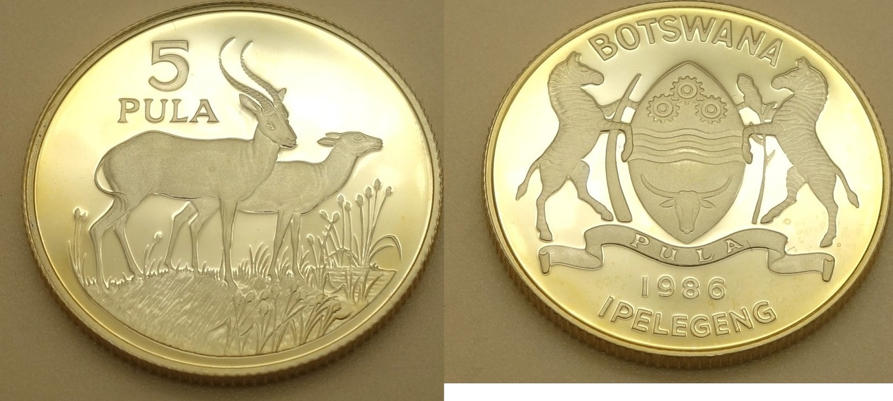 Botswana 5 Pula 1986 Red Lechwe Proof, gekapselt mit Zertifikat | MA-Shops