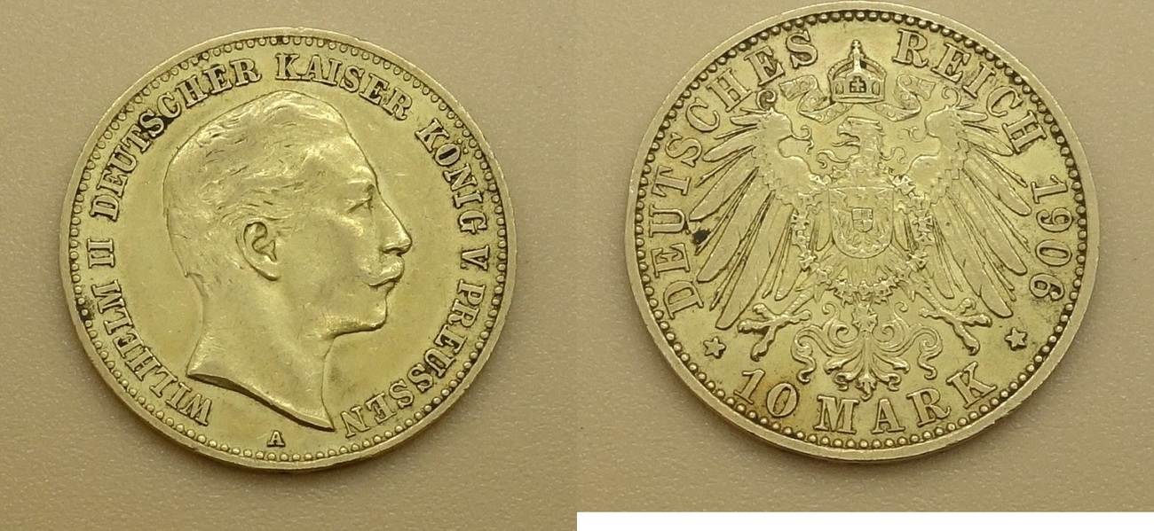 Kaiserreich, Preussen 10 Mark 1906 Wilhelm II. VF-EF | MA-Shops