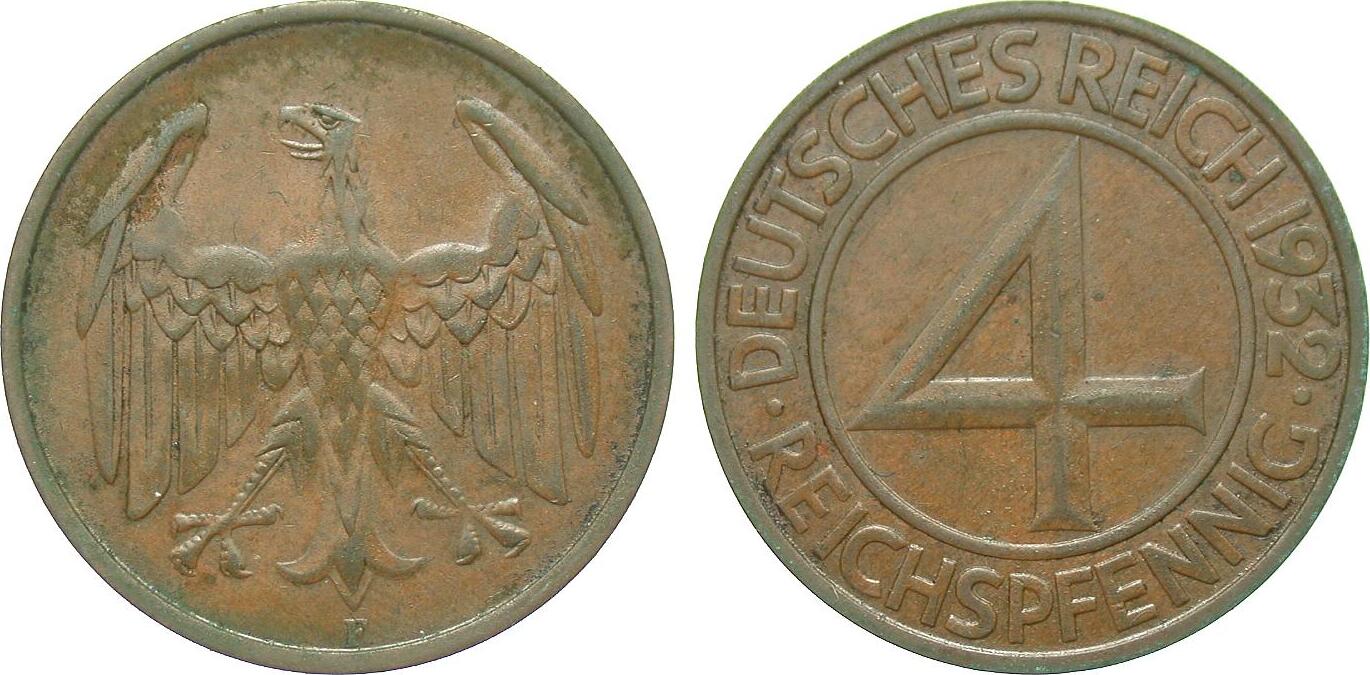 Weimarer Republik 4 Pfennig 1932 F VF | MA-Shops