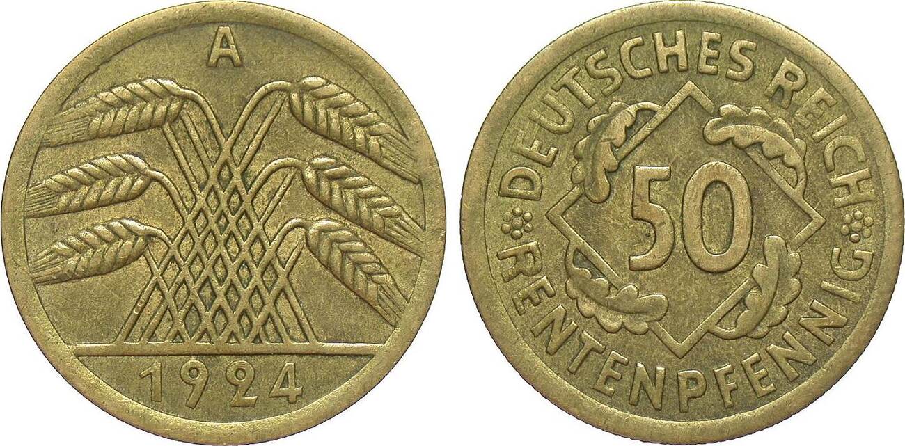 Weimarer Republik 50 Rentenpfennig 1924 A VF | MA-Shops