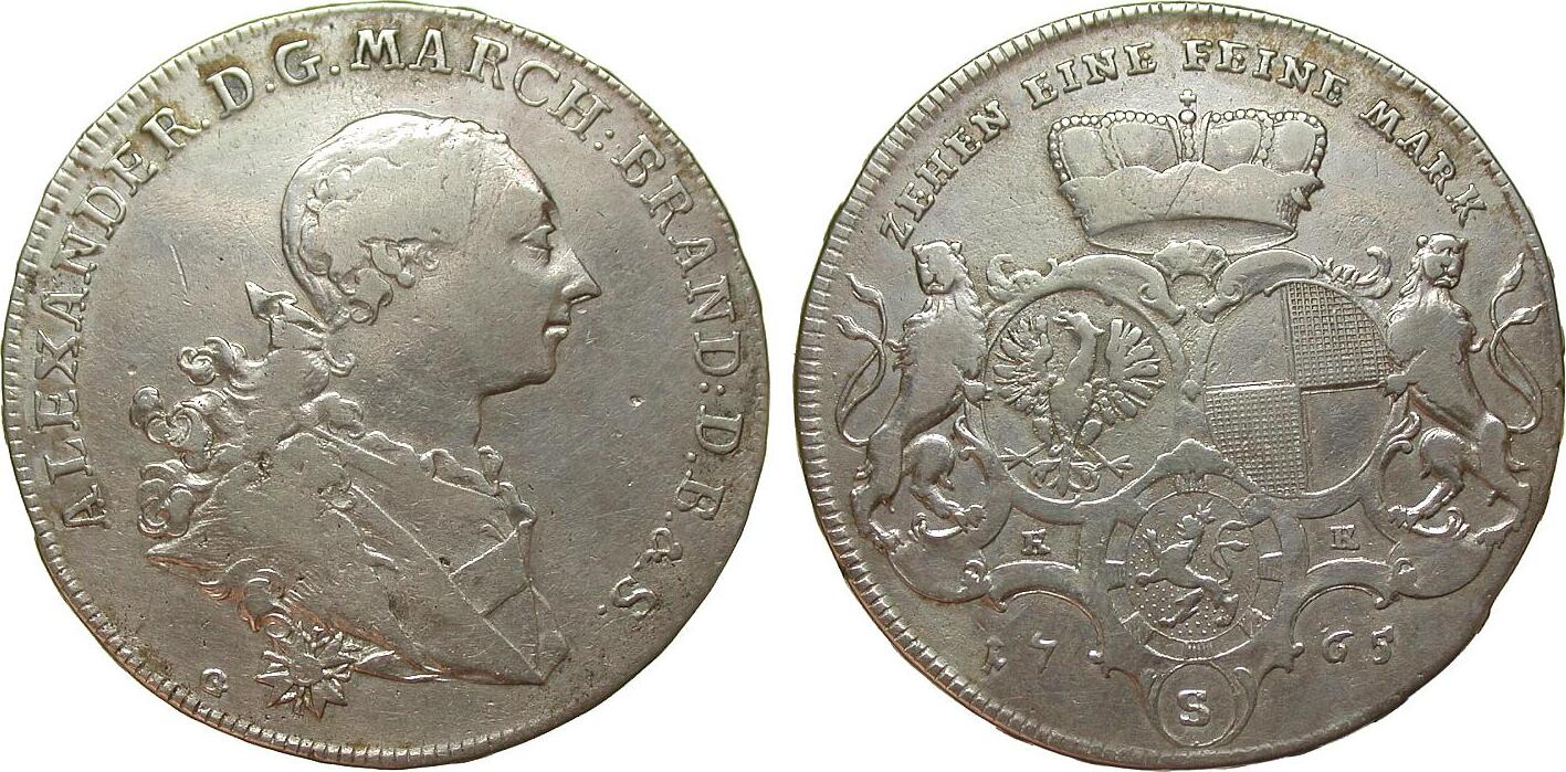 Altdeutschland bis 1871 Taler Brandenburg-Ansbach 1765 leicht gereinigt ...
