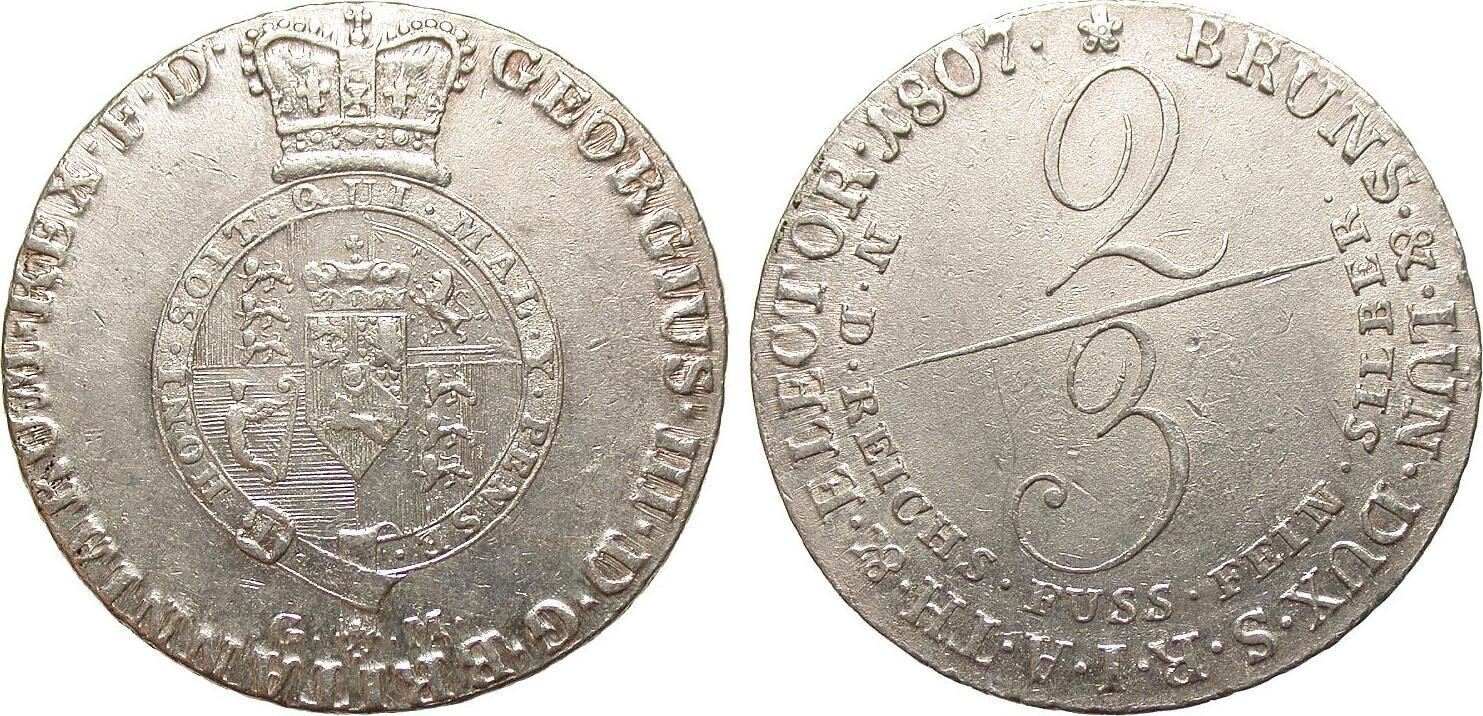 Altdeutschland bis 1871 2/3 Taler Braunschweig 1807 GM VF-EF | MA-Shops