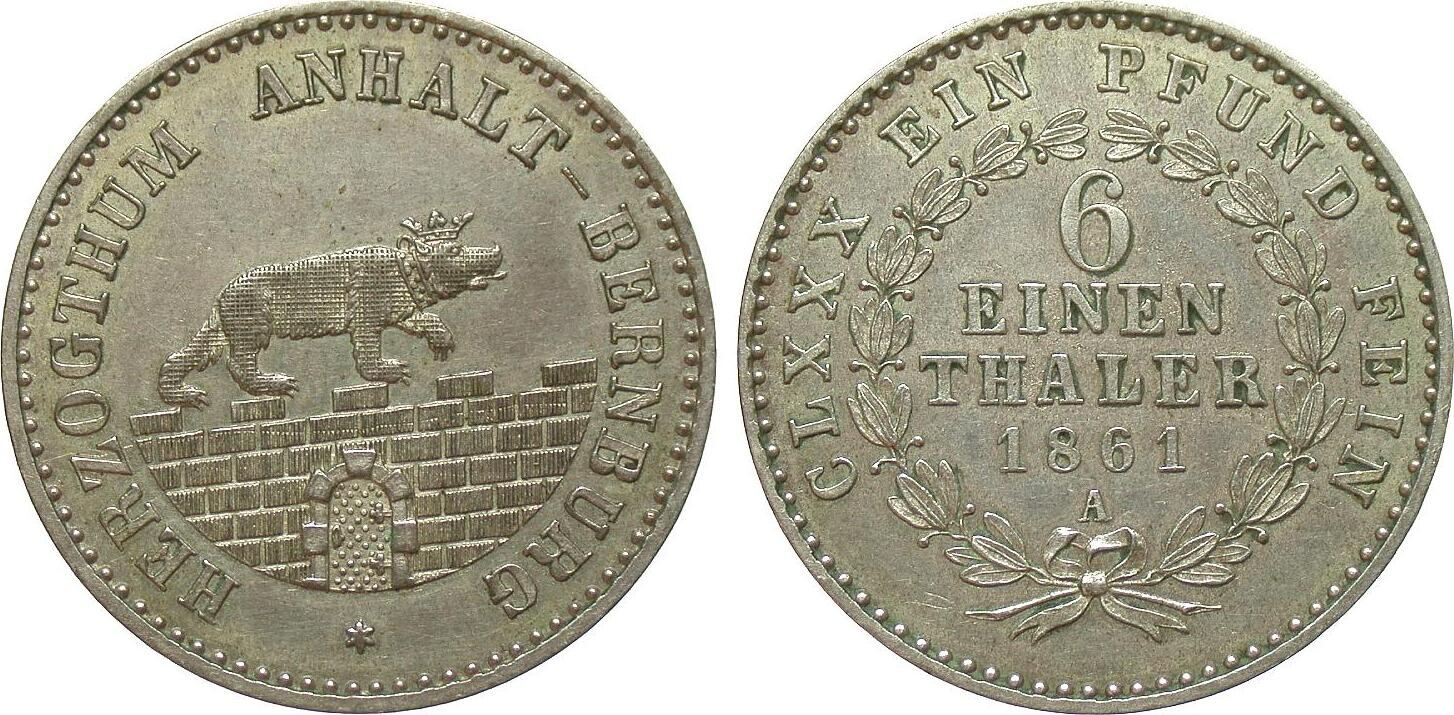 Altdeutschland bis 1871 1/6 Taler Anhalt 1861 A VF+ | MA-Shops