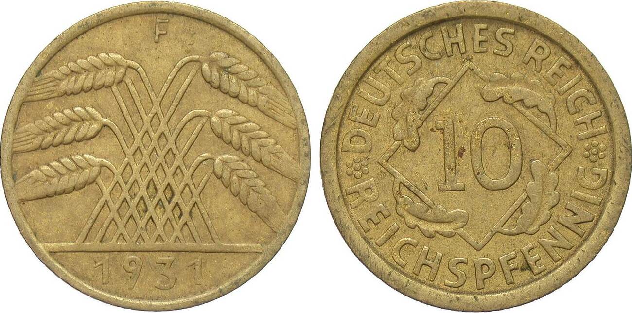 Weimarer Republik 10 Pfennig 1931 F VF | MA-Shops