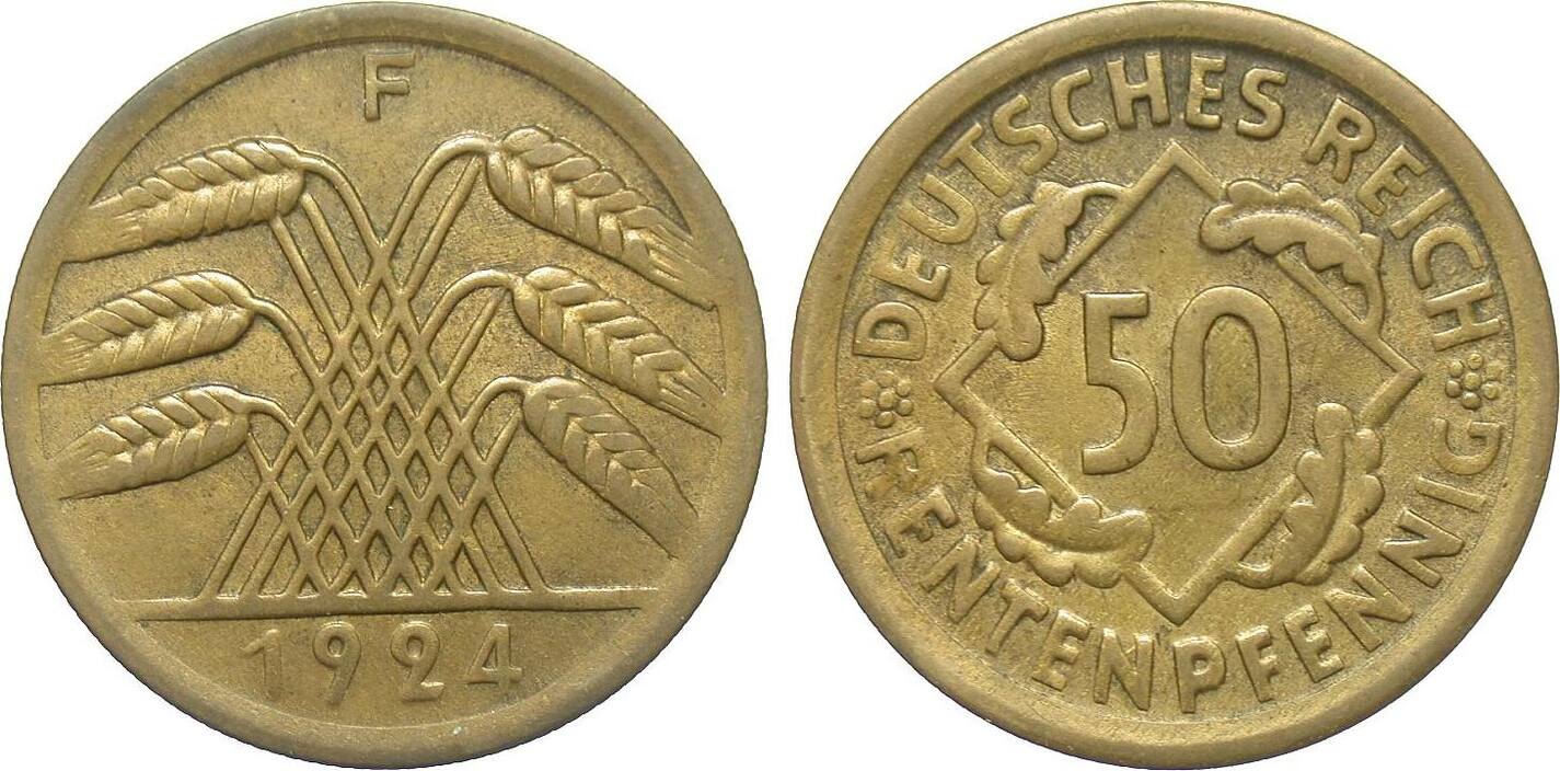 Weimarer Republik 50 Rentenpfennig 1924 F VF | MA-Shops