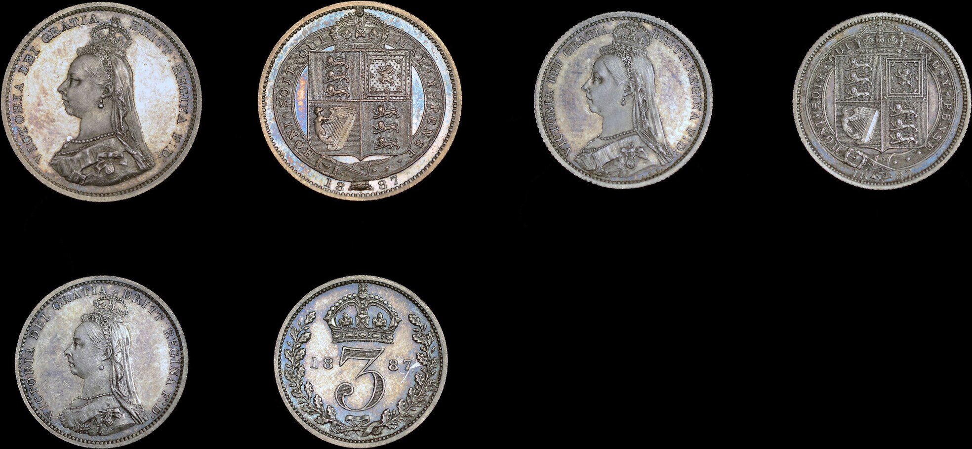 GREAT BRITAIN VICTORIA, 1887 GOLD PROOF SET, GOLD PROOF FIVE POUNDS ...