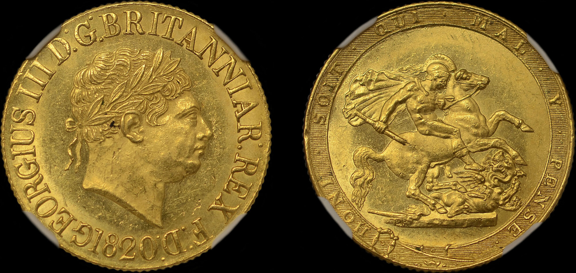 GREAT BRITAIN GEORGE III, 1820 GOLD SOVEREIGN, OPEN 2 IN LARGE NEAT ...