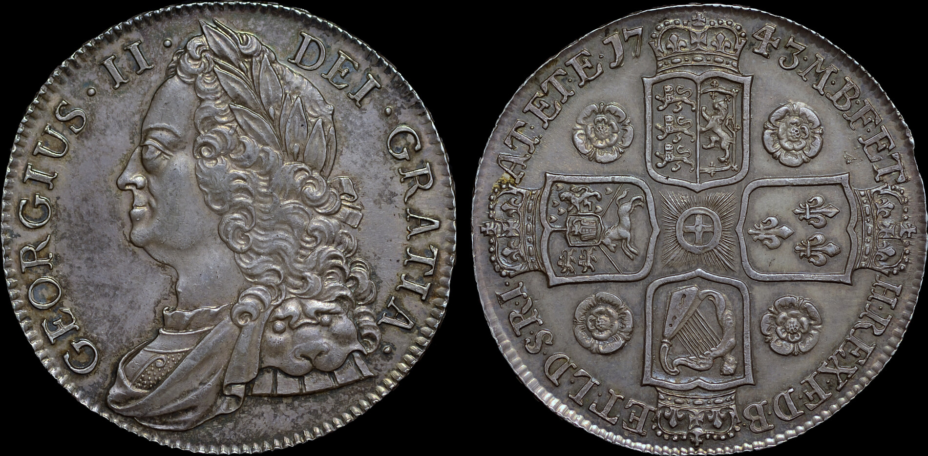 GREAT BRITAIN GEORGE II, 1743 CROWN, ROSES REVERSE | MA-Shops