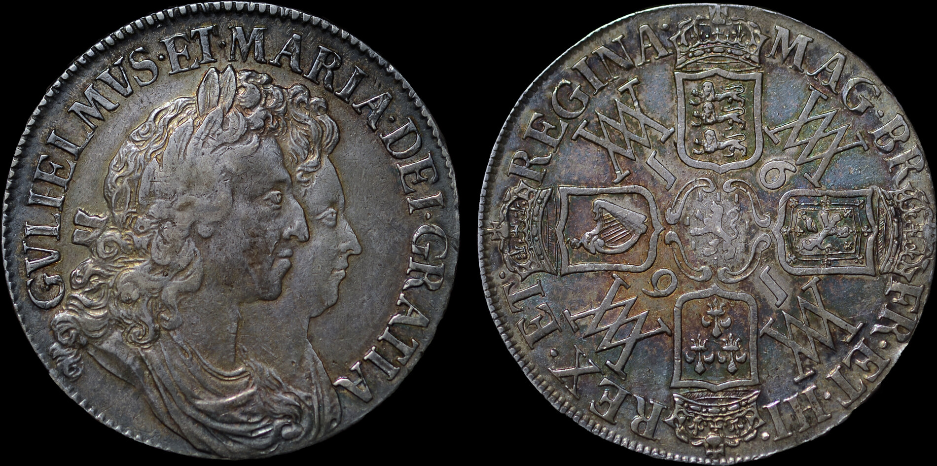 GREAT BRITAIN WILLIAM & MARY 1691 CROWN, I OVER E IN LEGEND | MA-Shops
