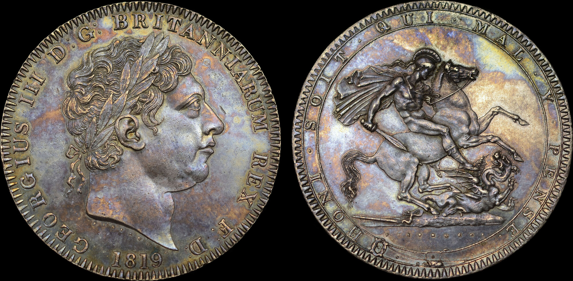 GREAT BRITAIN GEORGE III 1819 SILVER CROWN, LIX EDGE | MA-Shops