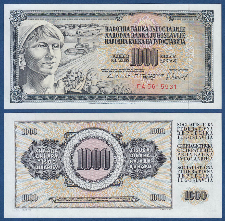 JUGOSLAWIEN P.092d 1000 Dinara 1981 UNC | MA-Shops