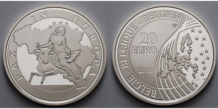 Belgien 20 Euro 2015 Raub der Europa inkl. Etui&Zerti.&Schuber Proof ...