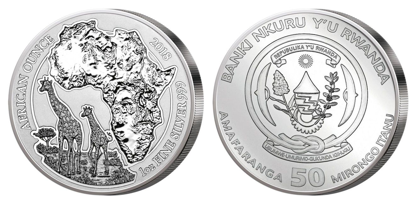 Ruanda 50 Amafaranga1 ozØ 40 mm 2018 Afrikanische Unze,11.Ausgabe ...
