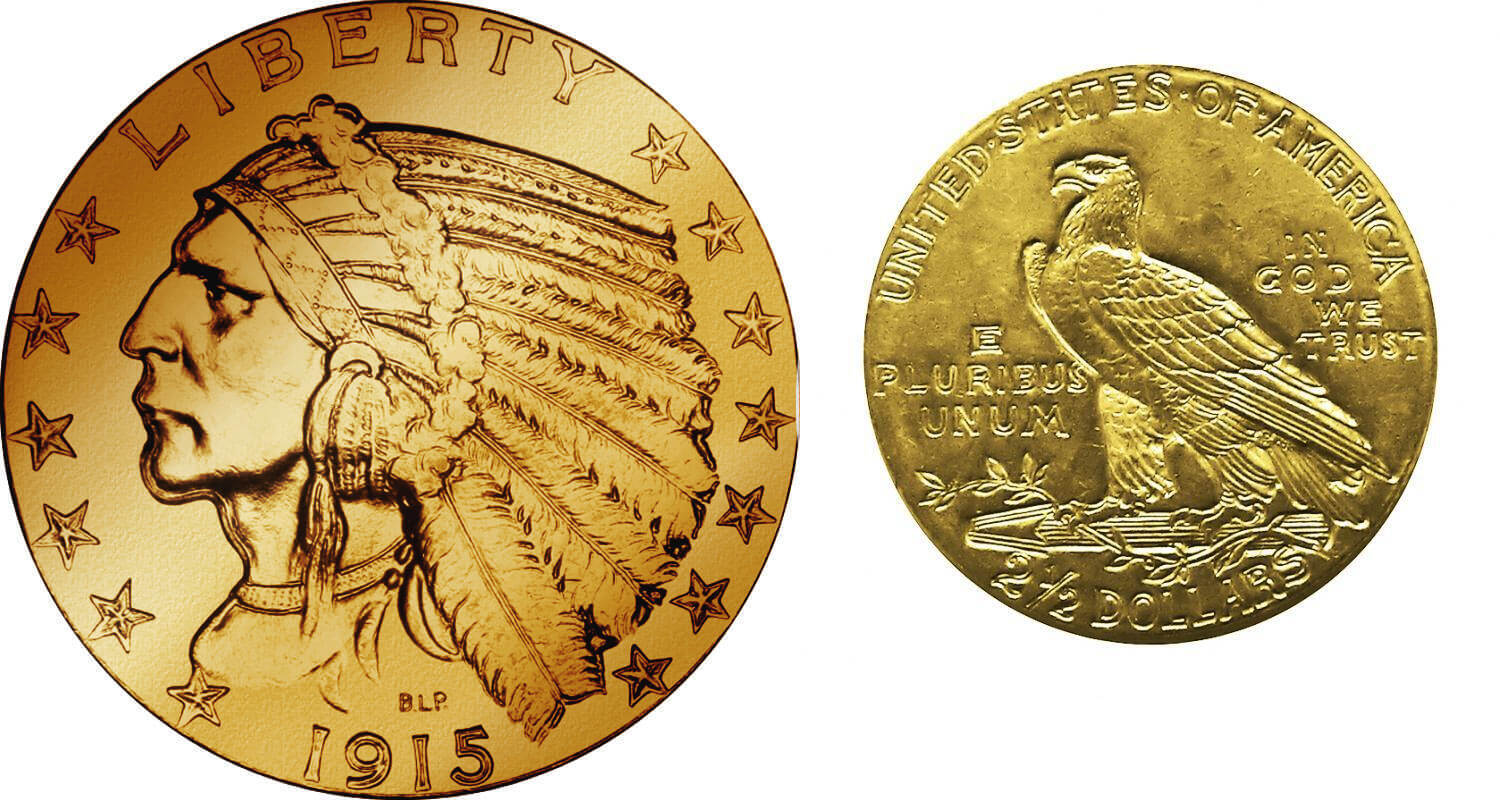 USA 2,5 Dollar 3,76g.fein 1915 Indian Chief Gold VF-EF | MA-Shops