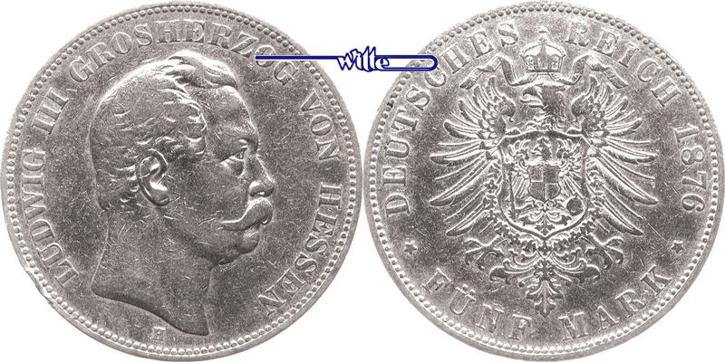 Hessen 5 Mark 1876 H Ludwig III. (1848-1877) VF | MA-Shops