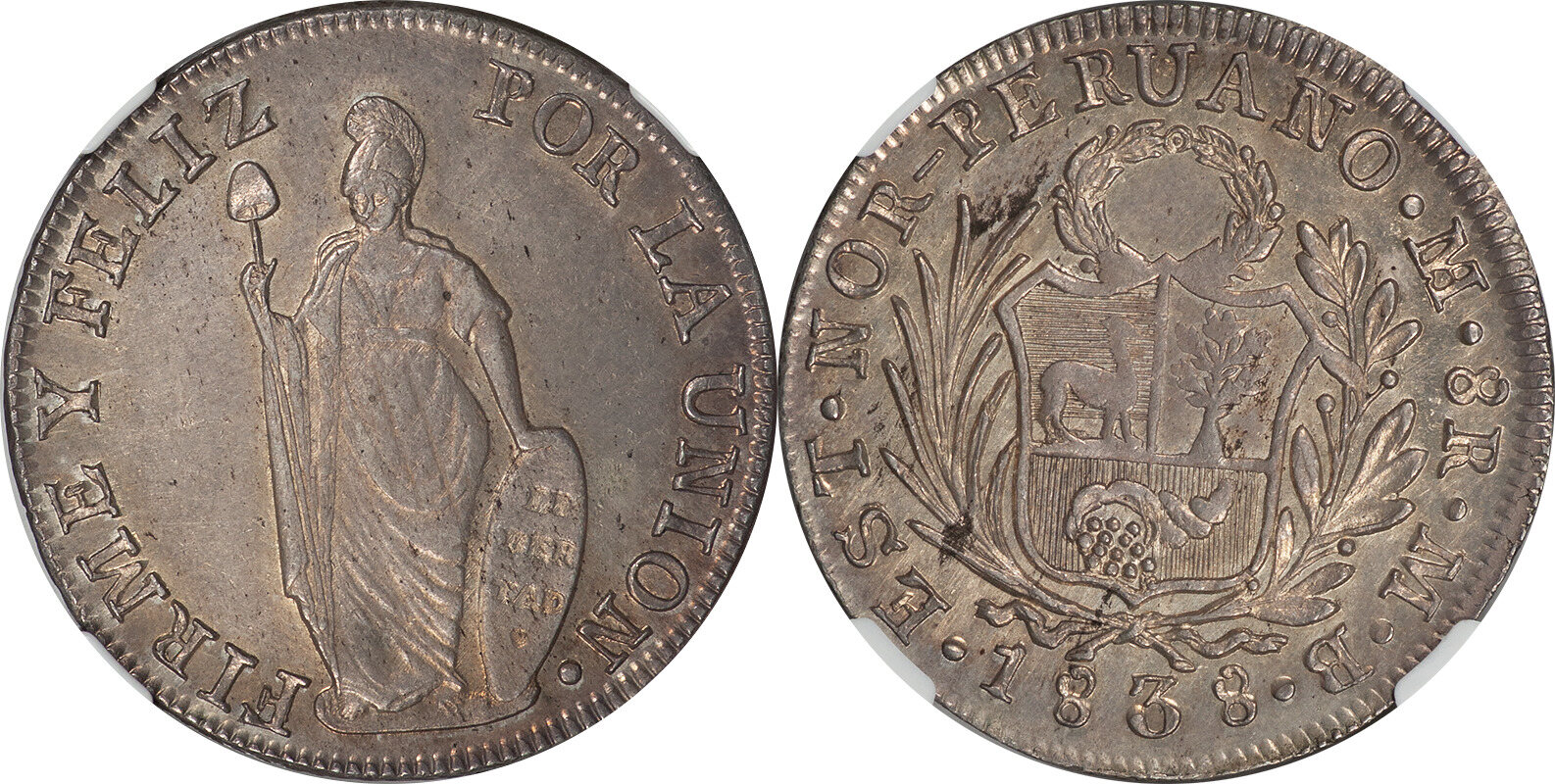 North Peru 1838-MB (Lima) Silver 8 Reales NGC MS-61 | MA-Shops