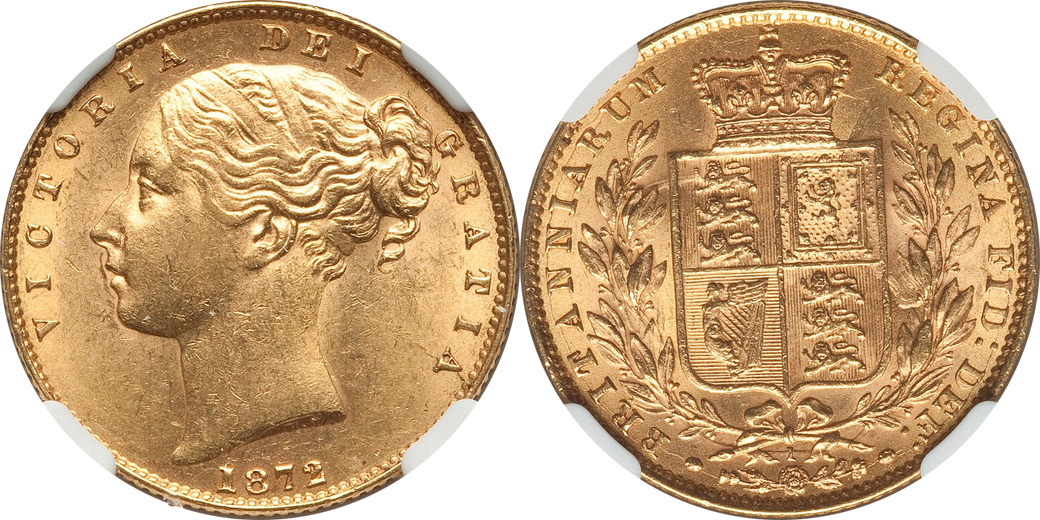 Great Britain 1872 Victoria Gold Sovereign NGC MS-63 Die # 1 | MA-Shops