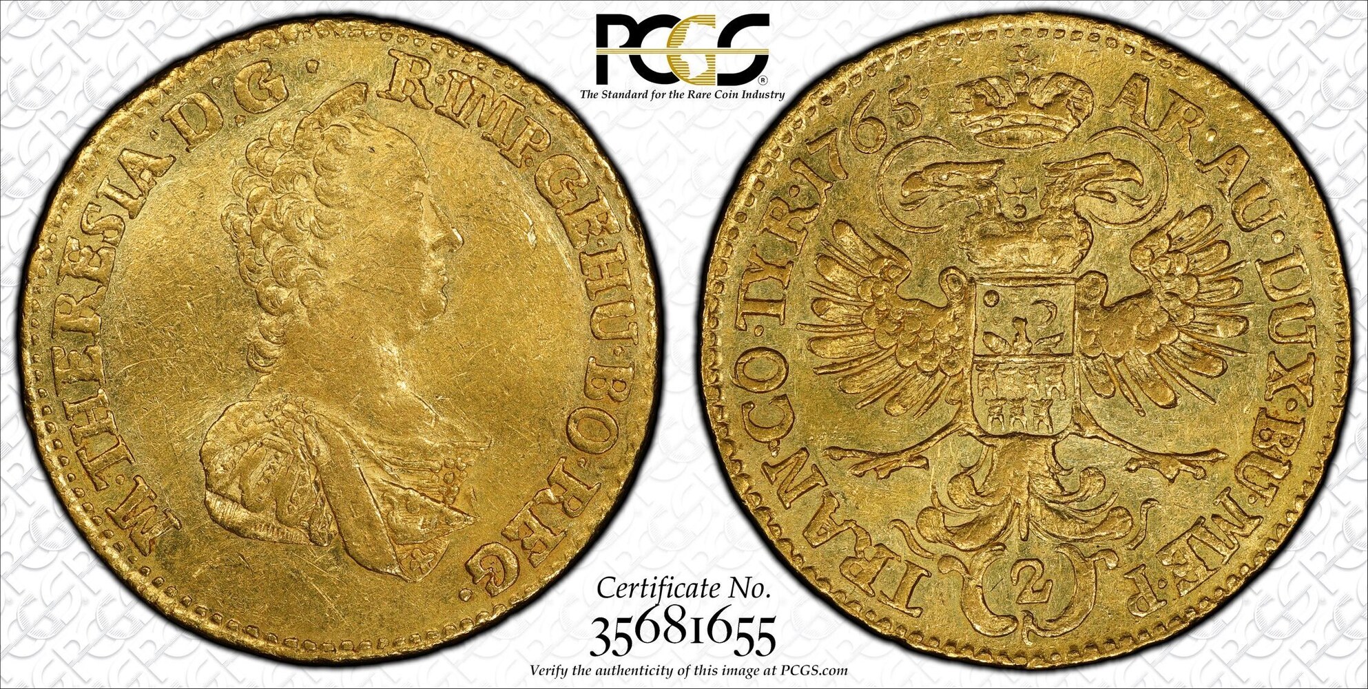 Transylvania RARE Maria Theresia Double Ducat 1765- 2 ducats PCGS AU55 | MA-Shops