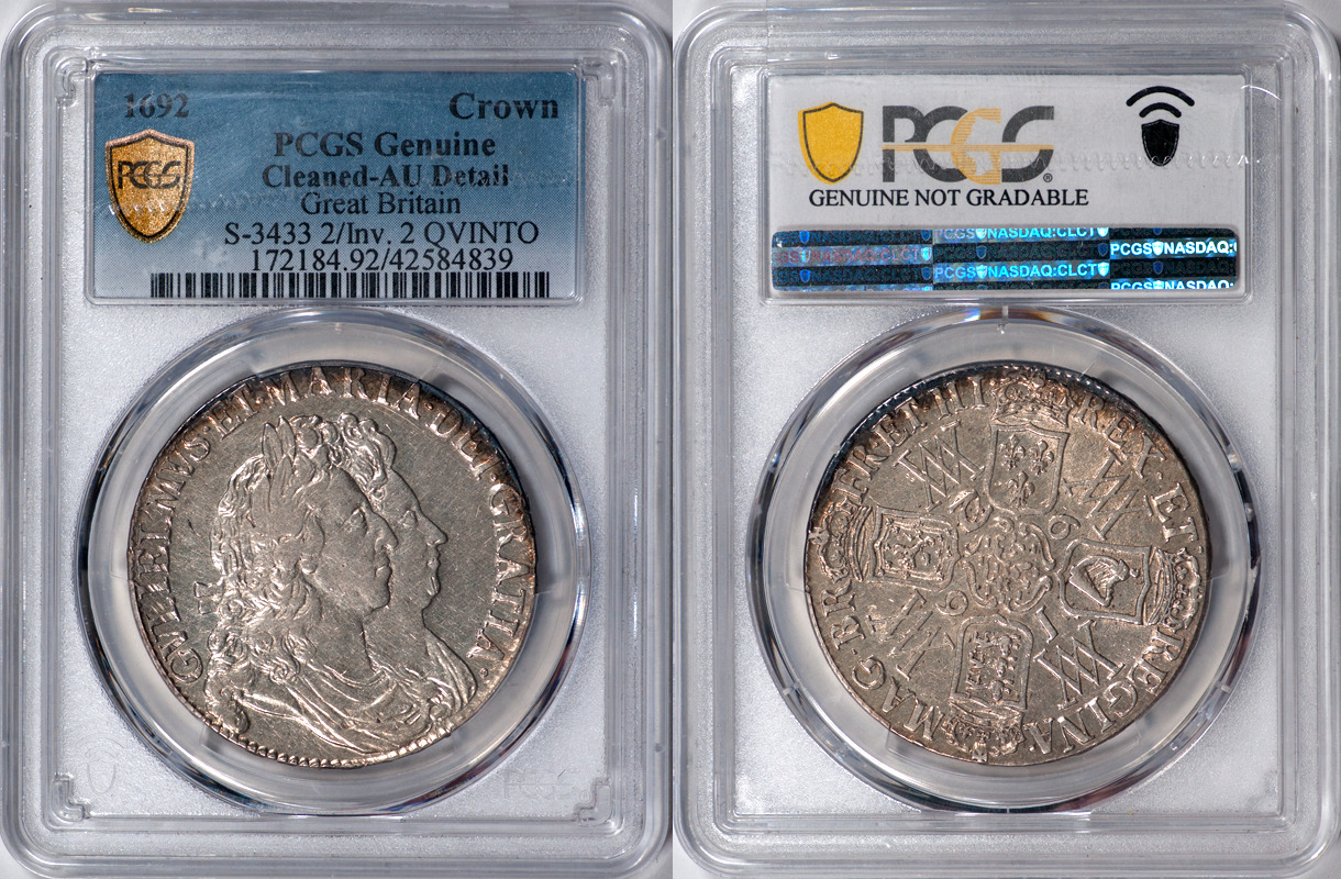 Great Britain 1692 William & Mary Silver Crown (Inverted 2) PCGS About ...