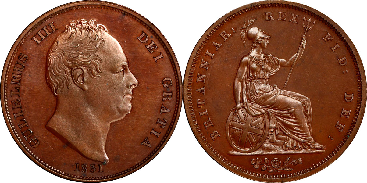 Great Britain 1831 William IV Bronzed Copper Proof Penny PCGS PR-64 ...