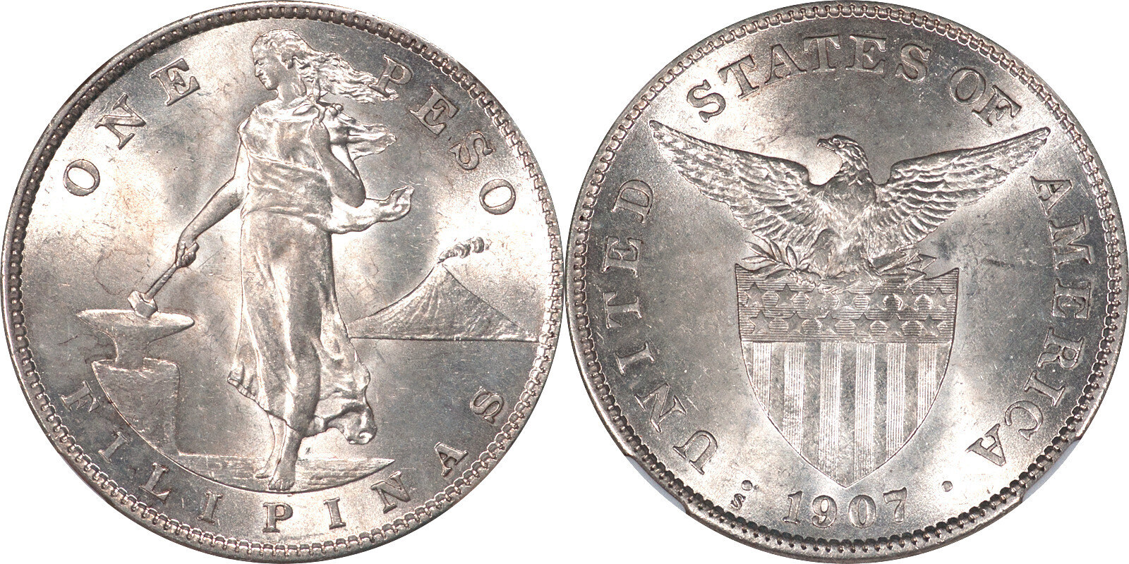 USA Philippines 1907-S Silver Peso NGC MS-63 | MA-Shops