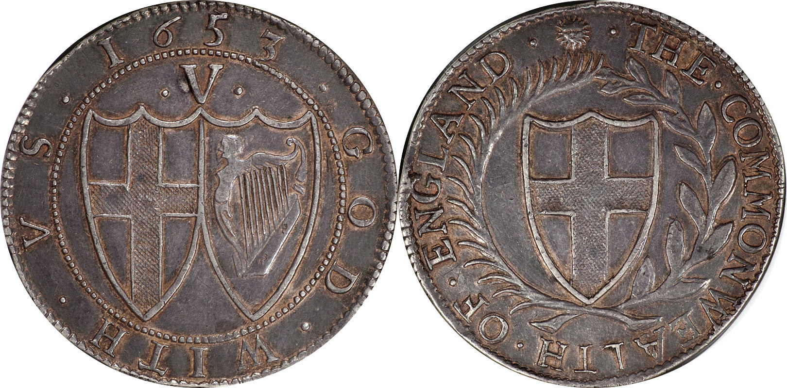 Great Britain 1653 Commonwealth Crown - 3 over 3 in the date ...