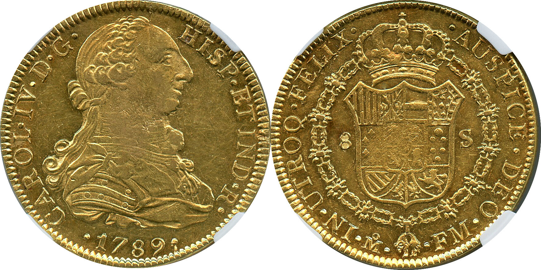 8E 1789MO FM RARE YEAR Carol IV Mexico 8 Escudoes MO NGC AU 58 | MA-Shops