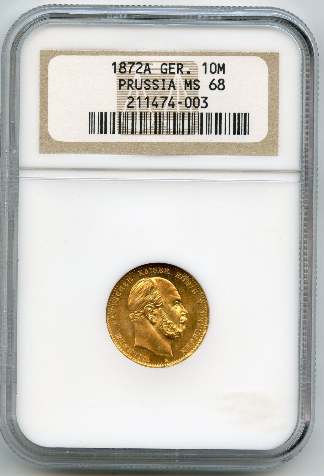 GERMANY PRUSSIA 10 Mark 1872A Wilhelm Prussia =! MS-68 != TOP POP ...