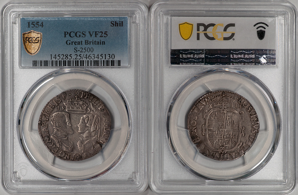 Great Britain 1554 Philip & Mary Silver Shilling PCGS VF-25 | MA-Shops