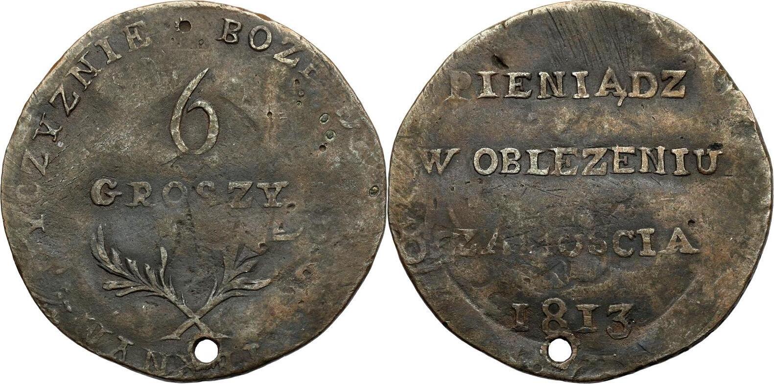POLAND 6 groszy Duchy of Warsaw Siege of Zamość VERY RARE (R4) - struck ...